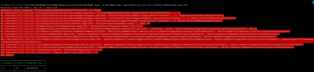 Files:scan user -- exception while scanning: "files" is locked - ℹ️ Support - Nextcloud community