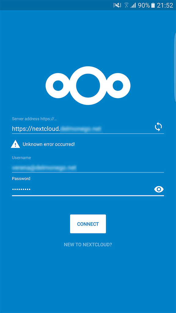 Android app, unkown error occured when adding account (non-admin) - 🤖 Android - Nextcloud community