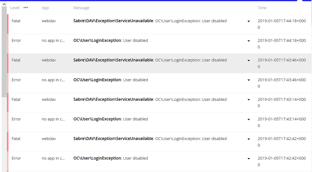 Nextcloud log getting spammed every 30 secs with user login exception ...