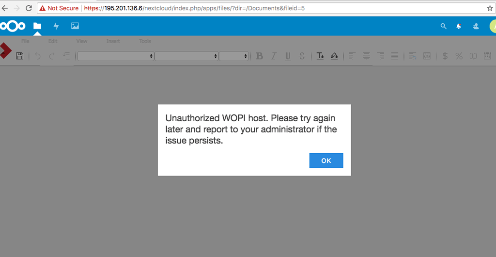 Unauthorized WOPI host. Please try again later and report to your ...