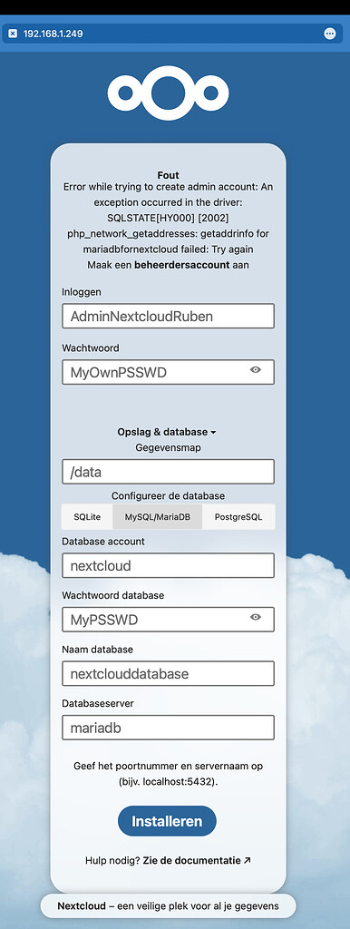 NextCloud failed to find MariaDB (Portainer) - 📦 Appliances (Docker, Snappy, VM, NCP, AIO ...