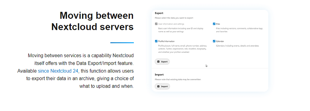 Data Export/Import Feature - 🍱 Features & apps - Nextcloud community