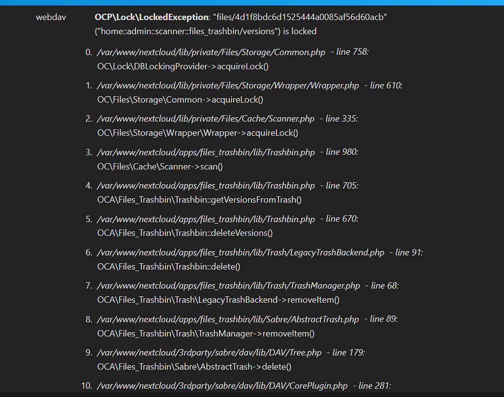 Unable to delete some files. OCP\Lock\LockedException error showing in log - ℹ️ Support ...