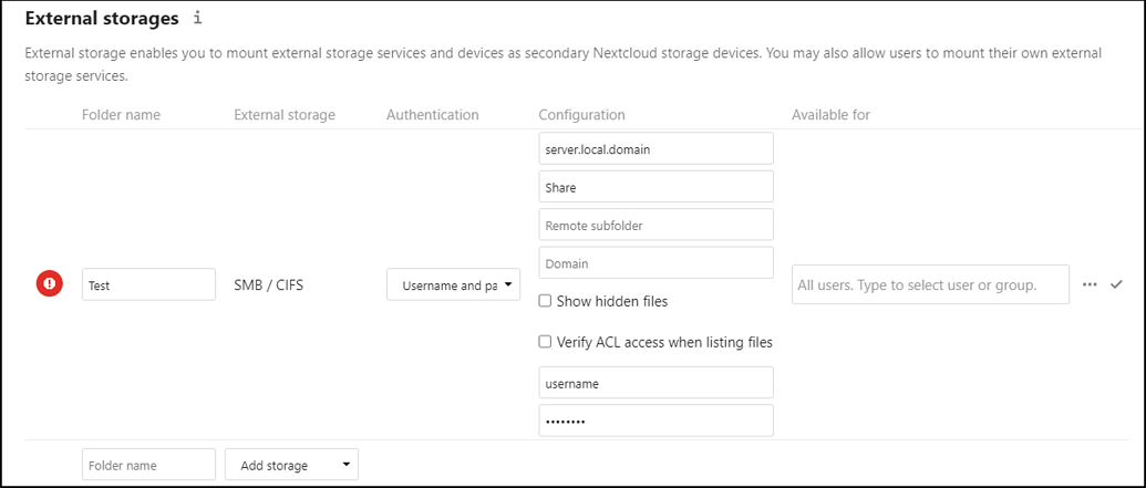 External SMB Share - Exception: Unknown error - ℹ️ Support - Nextcloud ...