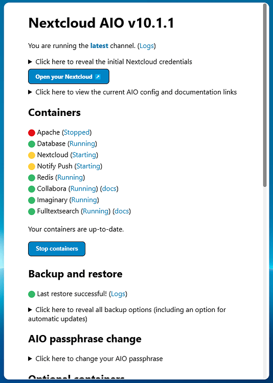 Nextcloud AIO v10.1.1 - Apache Will Not Start - ℹ️ Support - Nextcloud community