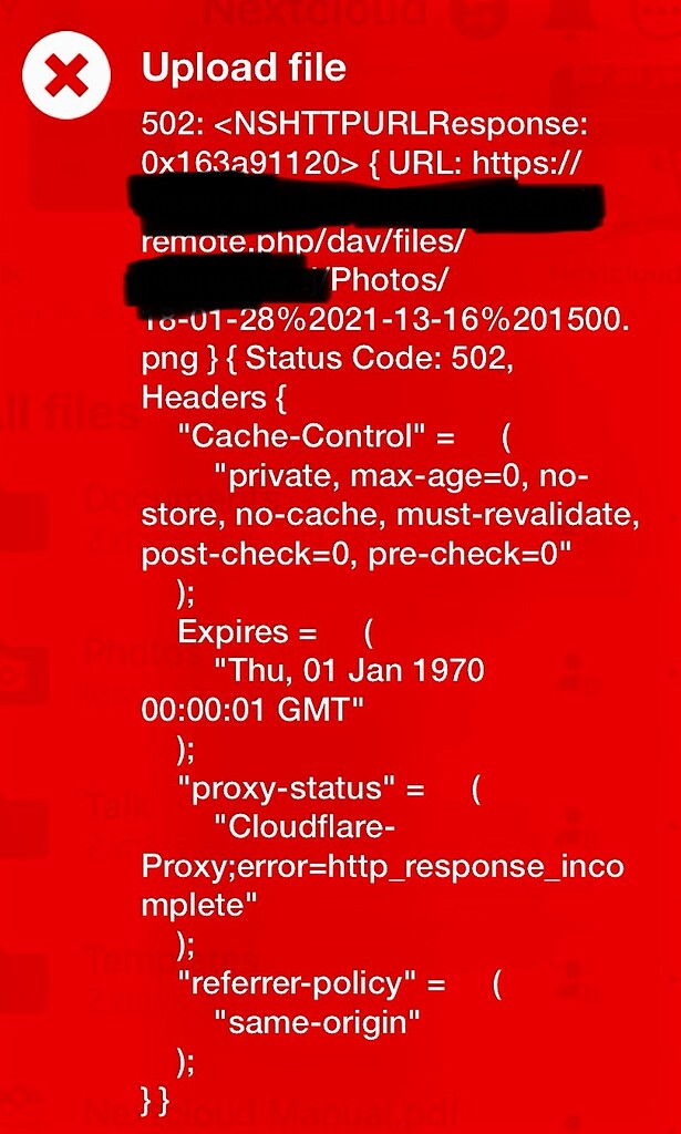 Nextcloud App error when uploading - 📱 Desktop & mobile clients - Nextcloud community