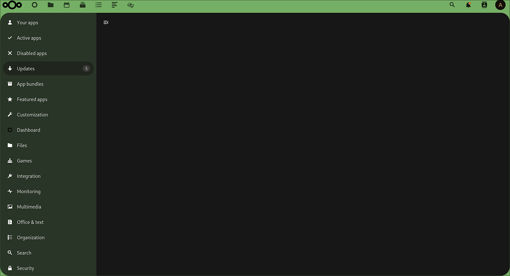 Empty main panel in apps menu - ℹ️ Support - Nextcloud community