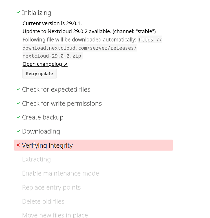 Verifying integrity, fail? - ℹ️ Support - Nextcloud community
