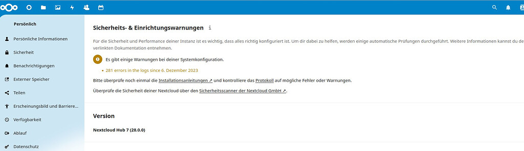 Nextcloud 28 -errors in the logs since - 🇩🇪 Deutsch (german ...