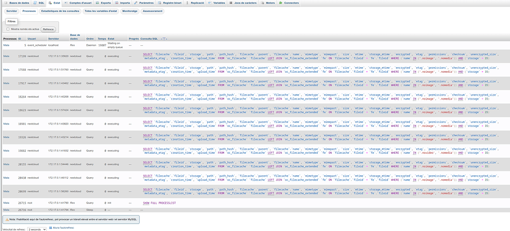 Nextcloud creating never-ending mysql threads - ℹ️ Support - Nextcloud community