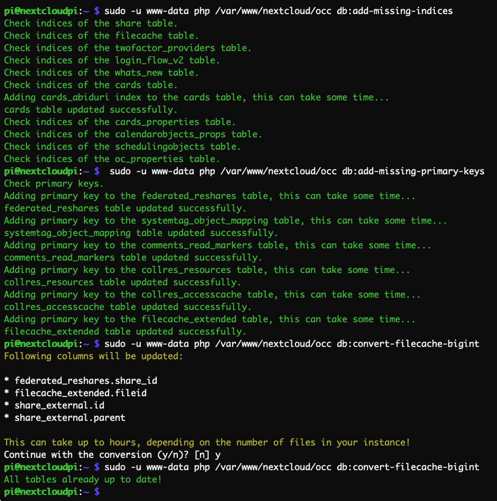 Security Setup warnings how to use occ commands on NCP ℹ