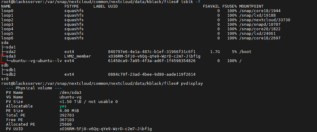 Snap Install from Ubuntu on a 1.5TB disk has the Nextcloud Avalible space showing 100Gb - ℹ️ ...
