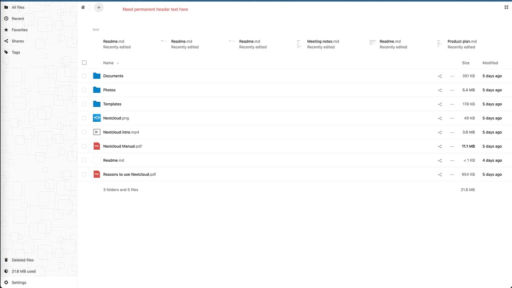 How do I create a permanent banner on top of files app in Next Cloud ...