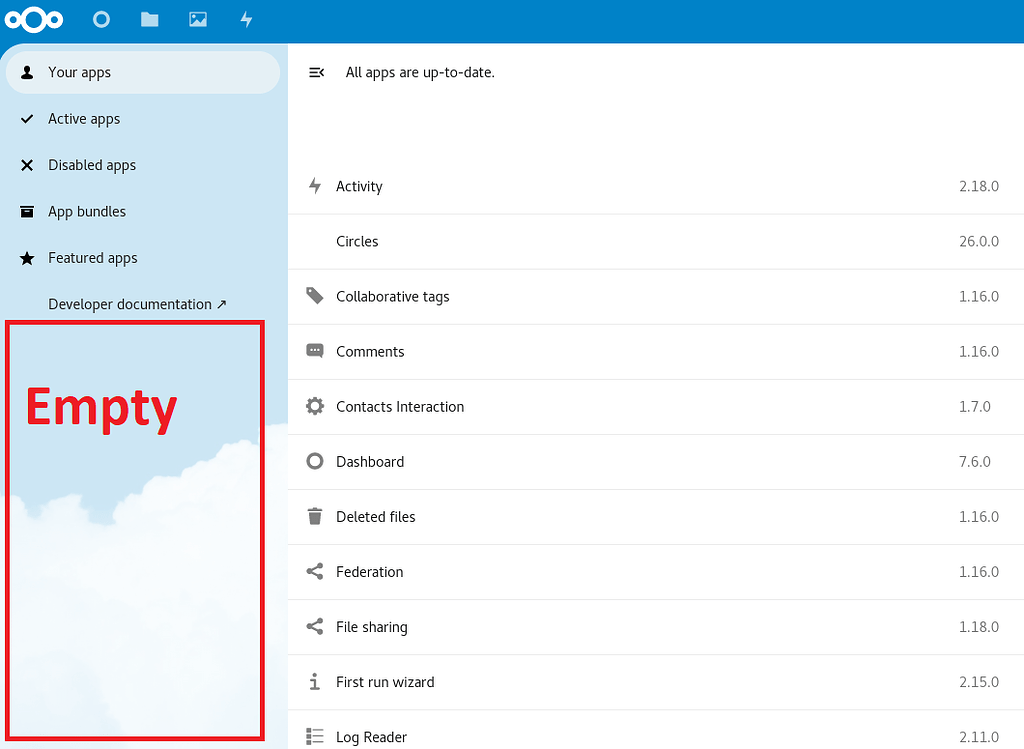 Apps store in nextcloud is empty - ℹ️ Support - Nextcloud community