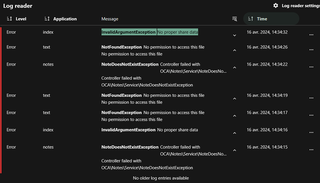 New install, errors in the logs - notes - Nextcloud community