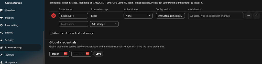 Adding already mounted external storage to nextcloud - ℹ️ Support - Nextcloud community