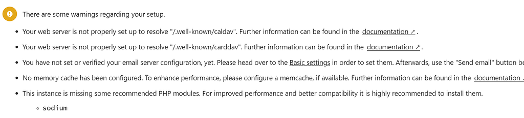 Security and setup warnings after installation - 🚧 Installation - Nextcloud community