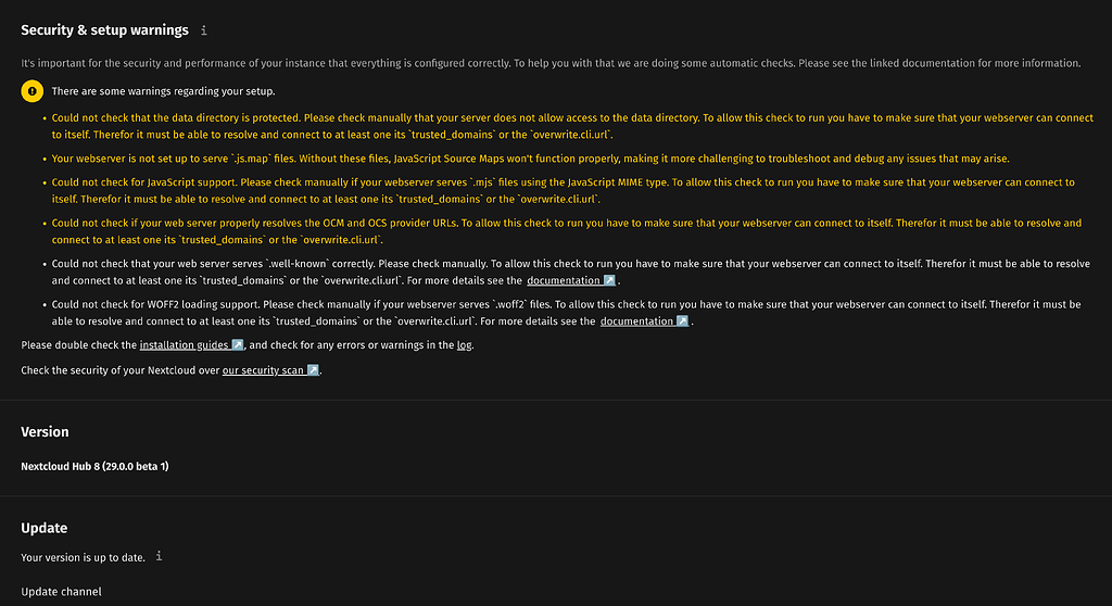 Upgrade from 28.0.3 to 29 beta Warnings - ℹ️ Support - Nextcloud community