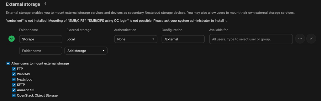 External Storage Issues - 📦 Appliances (Docker, Snappy, VM, NCP, AIO) - Nextcloud community
