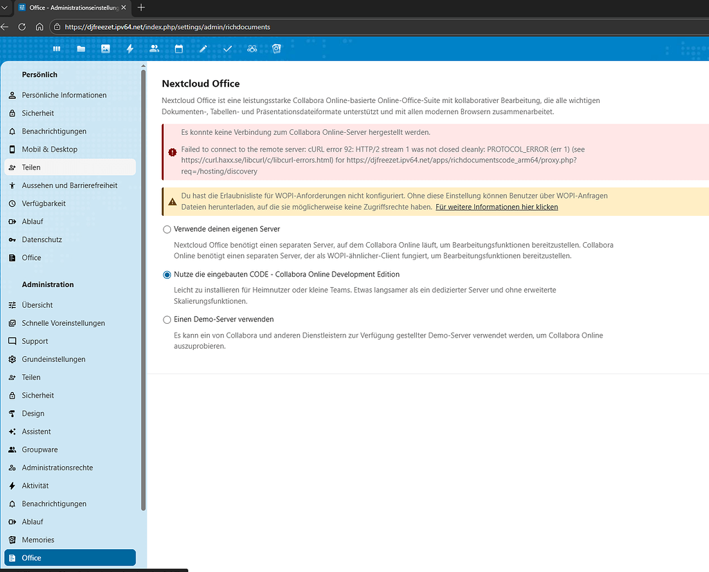 Nextcloud Office Keine Verbindung zum Collabora Online-Server - 📄 ...