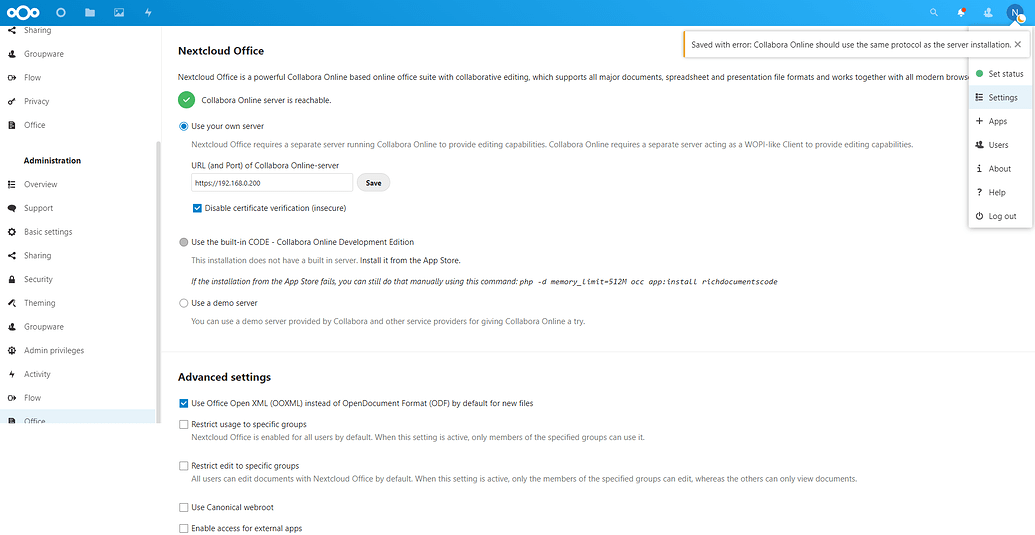 Use HTTPS with Ubuntu 22.04, apache, Nextcloud and Collabora(Docker) - 📄 Office - Nextcloud ...