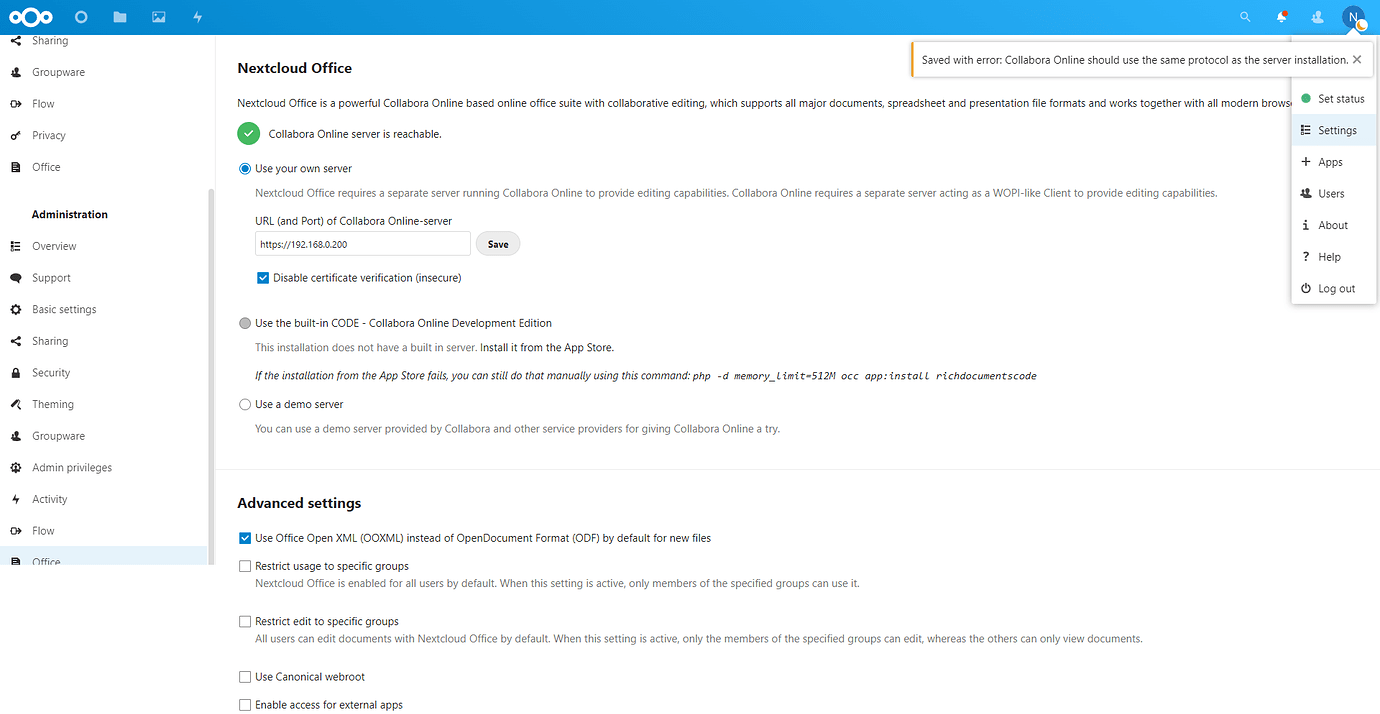 Use HTTPS with Ubuntu 22.04, apache, Nextcloud and Collabora(Docker) - 📄 Office - Nextcloud ...
