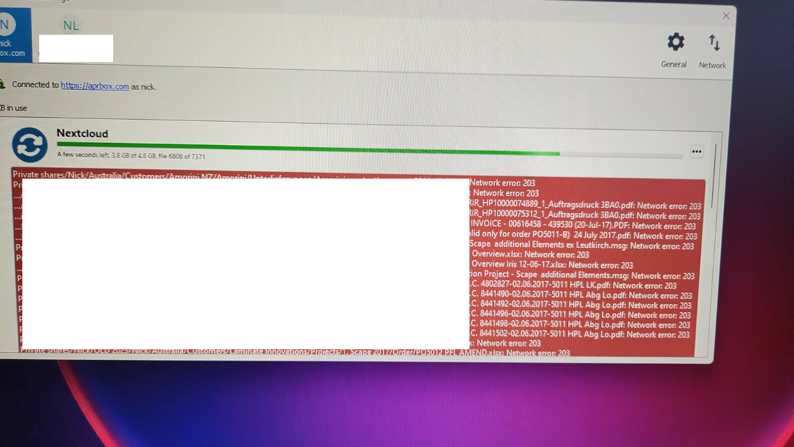 Network Error 203 from Desktop client on one server but not the other ...