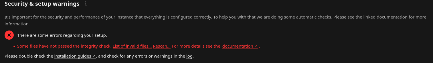 App-external fails integrity check - ℹ️ Support - Nextcloud community