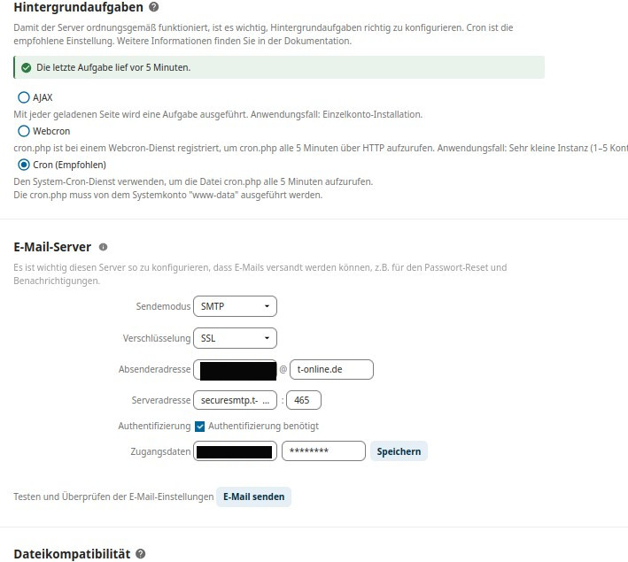 Nextcloud 31.0.8 - @ t-online.de Mailadresse - AxiosError: Request failed with status code 400 ...