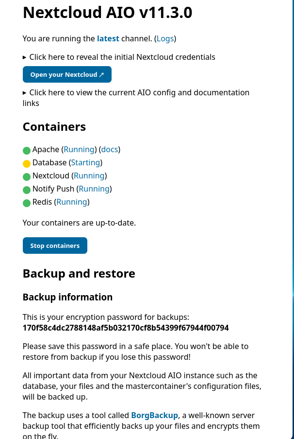 Some containers not starting - ℹ️ Support - Nextcloud community