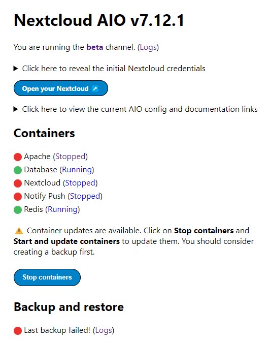 Nextcloud does not start after update to 7.12.1 - 📦 Appliances (Docker, Snappy, VM, NCP, AIO ...